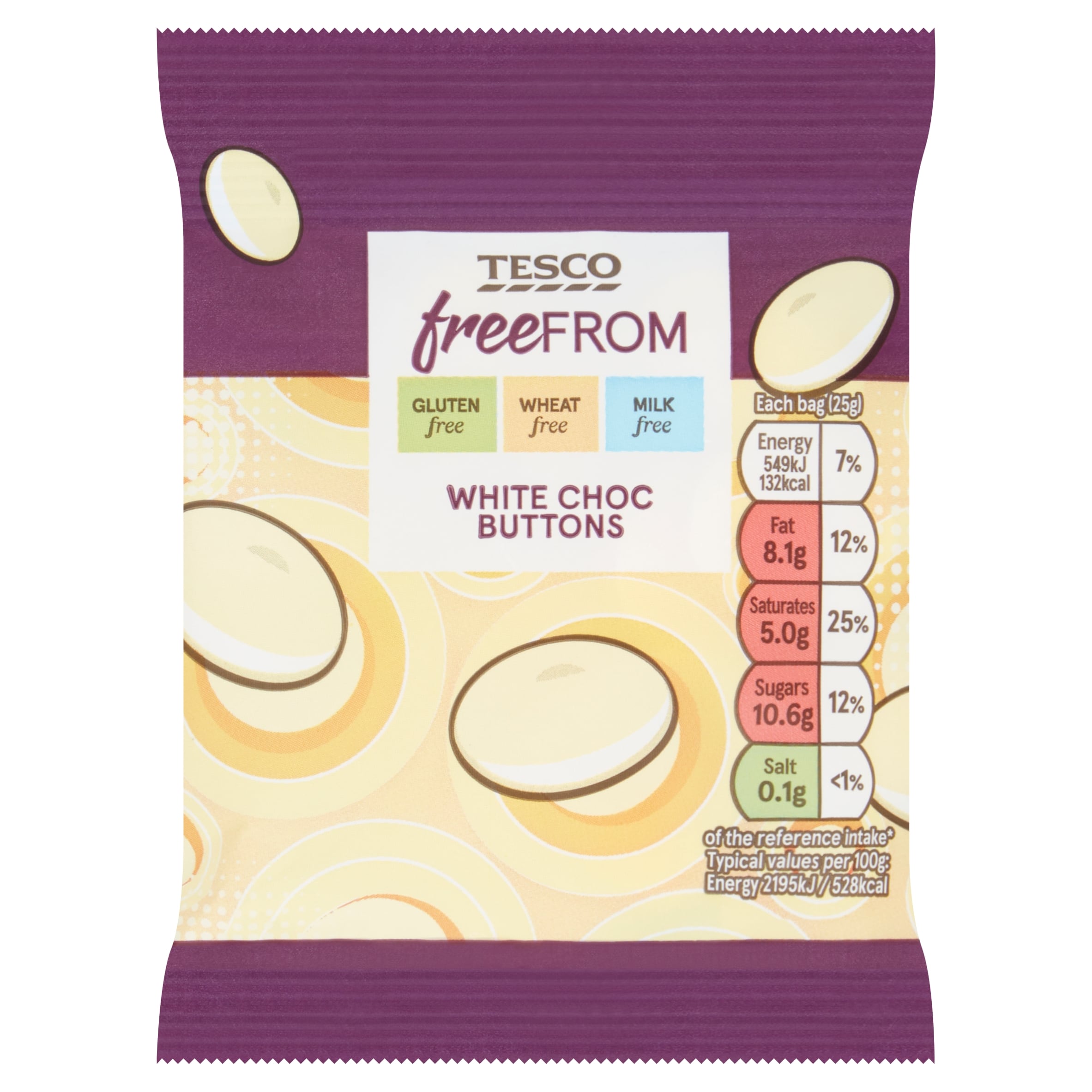 Buy Tesco Free From White Choc Buttons 25 g in Nigeria | Chocolates ...