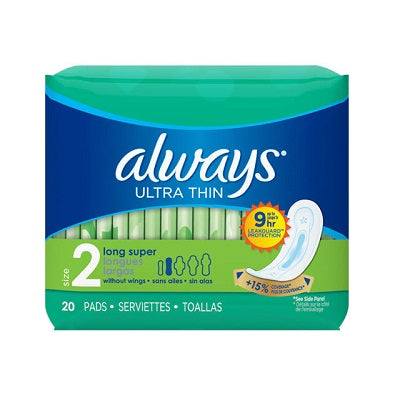 Buy Always Ultra Thin Long Super Size 2 Pads Without Wings x20 in ...